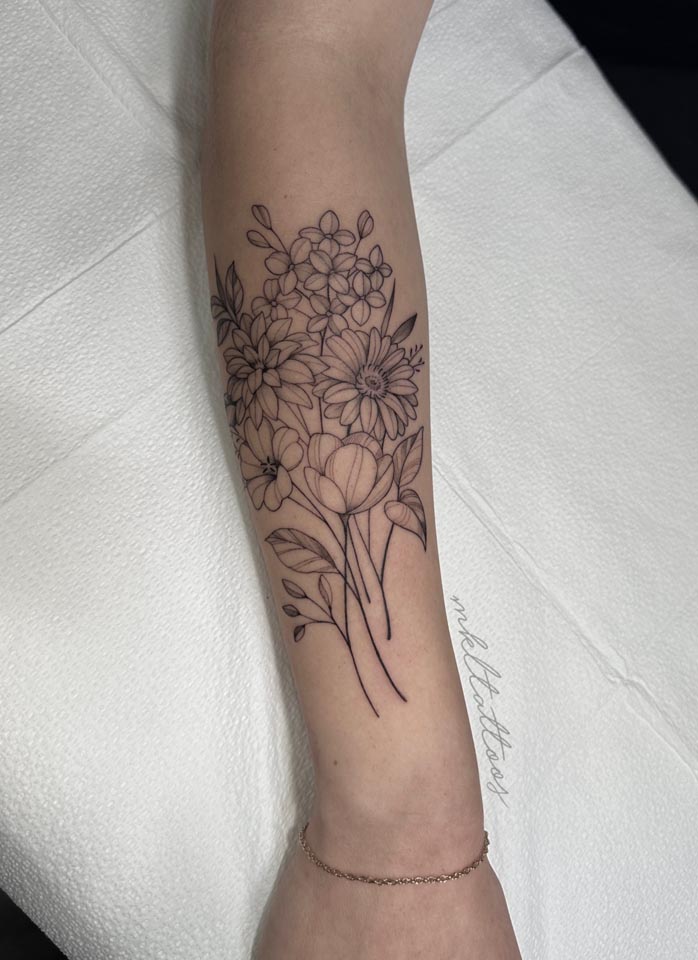 Flower, Fine Line, Linework tattoo by Mel Lockett